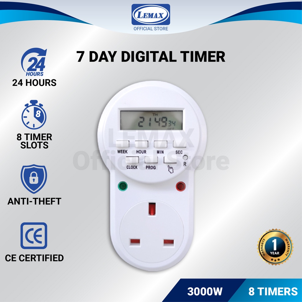 LEMAX 24 Hours Digital Timer 7 Days Electronic Security Timer SDT-01 ...