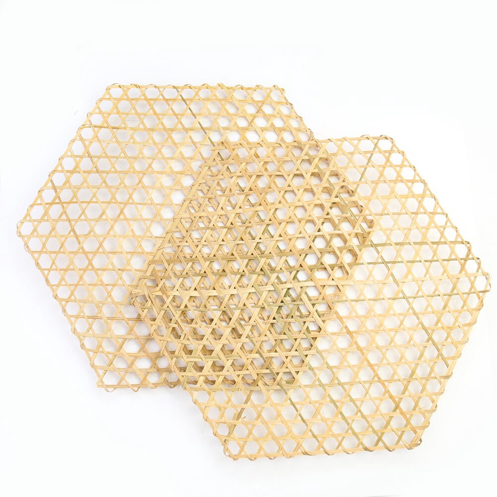 Natural Handmade Bamboo Weaving Hollow Out Hexagon Mat Anti-stick Pot ...