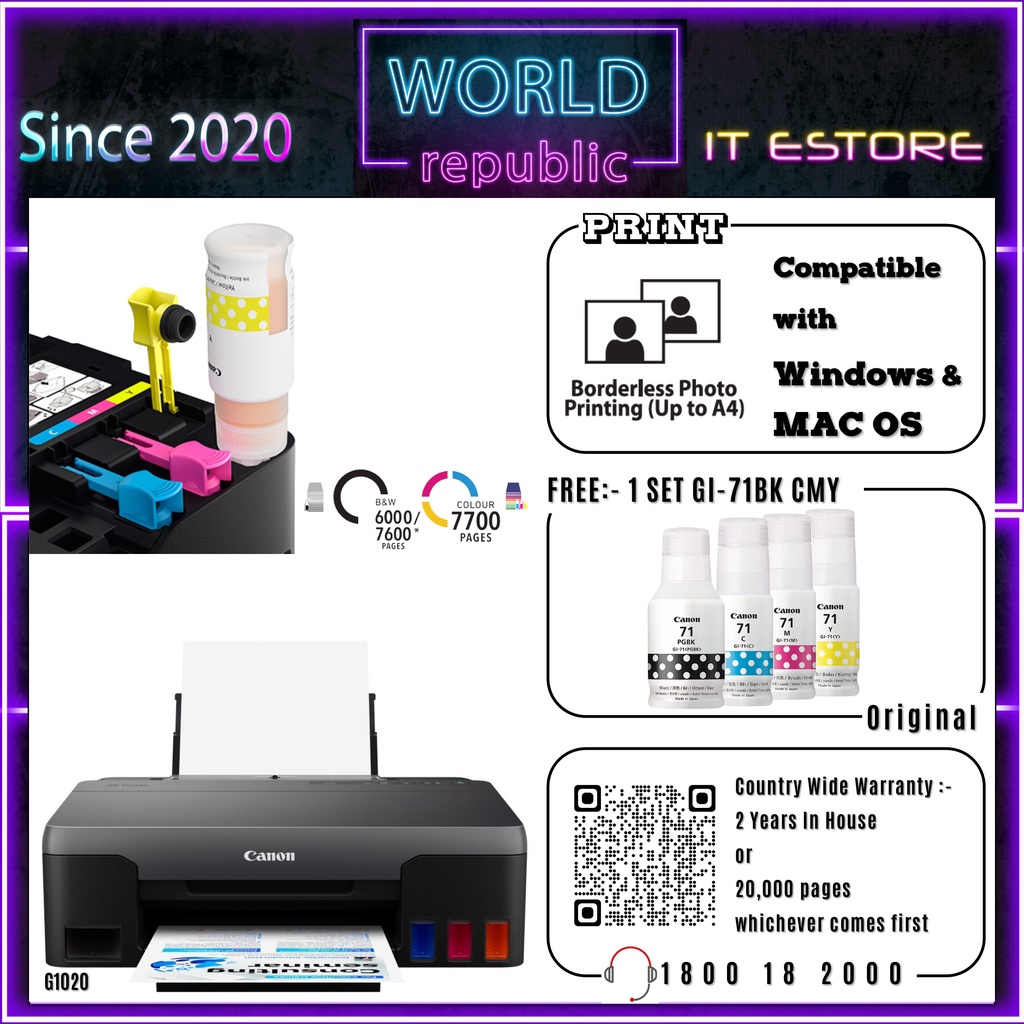Canon PIXMA G1020 Easy Refillable Ink Tank Printer for High Volume ...