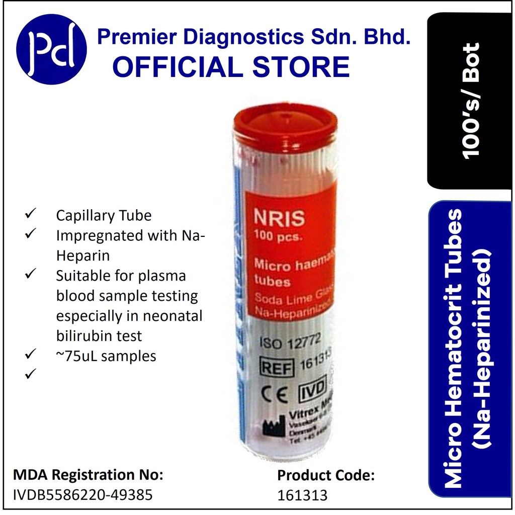 VITREX Micro Hematocrit Capillary Tubes 75ul (100's/bottle) | Shopee ...
