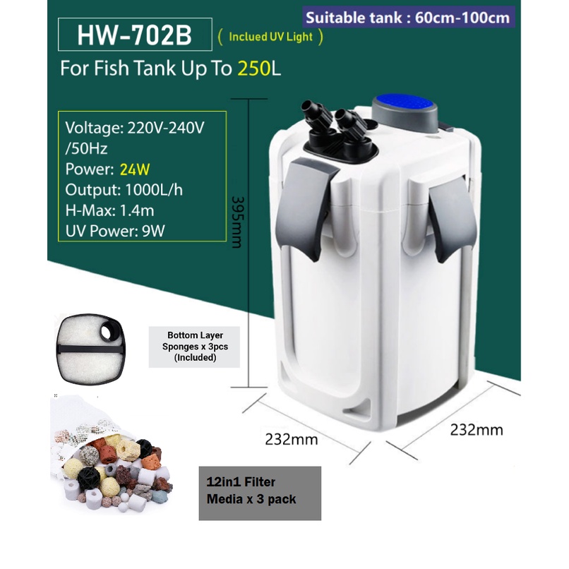 SUNSUN HW-702B HW-703B HW-704B Canister UV Filter & Surface Skimmer For ...