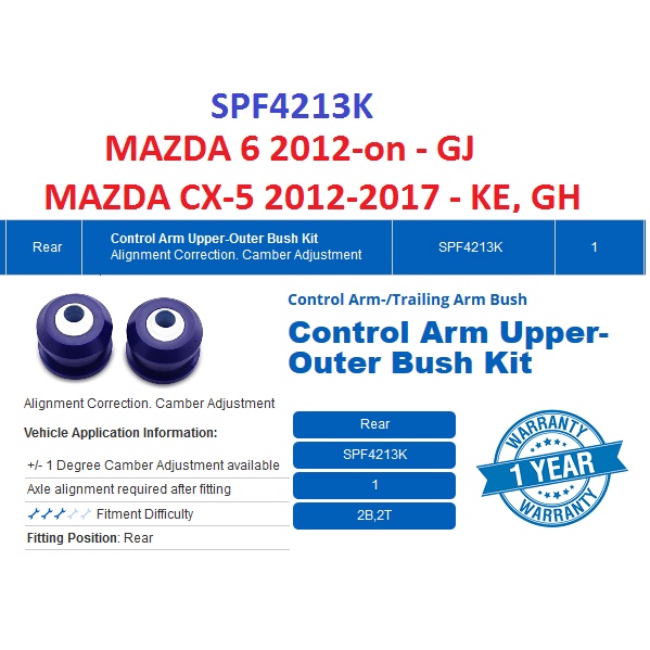 SUPERPRO Rear Control Arm Upper-Outer Bush Kit Alignment Correction ...