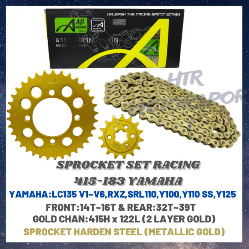 415 SPOCKET SET GOLD(SOLIX) AJI RACING (HEAVY DUTY)GOLD CHAIN YAMAHA LC135 ,Y125,Y100,Y110,RXZ ...