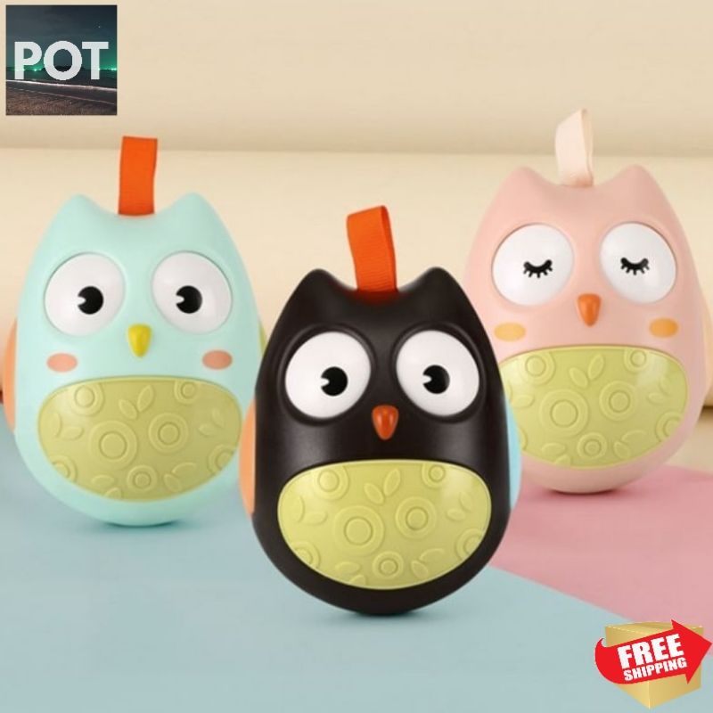 Alatan Permainan Sesuai Bayi Owl Design Rattle Roly Poly Standing Baby ...