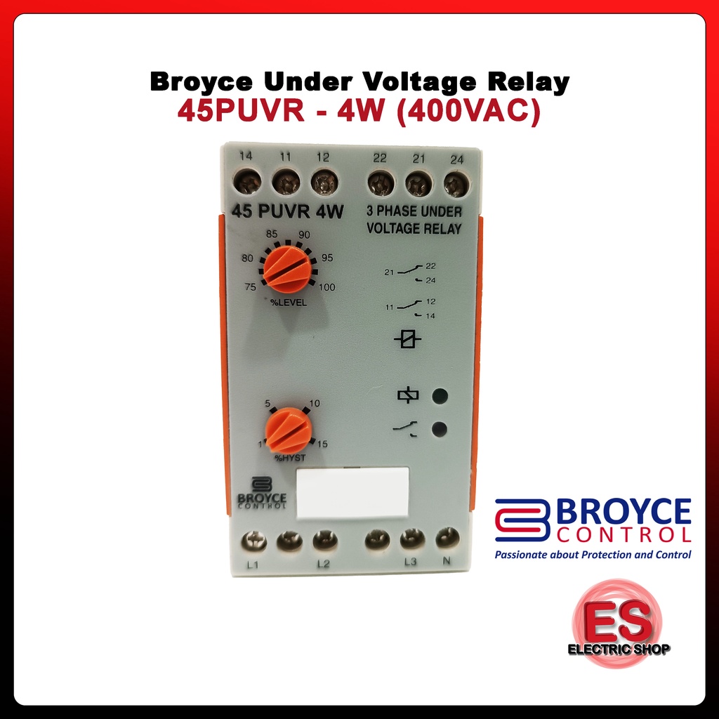 Broyce Under Voltage Relay 3P4W, 400VAC, 45-65Hz (45PUVR-4W (400V ...