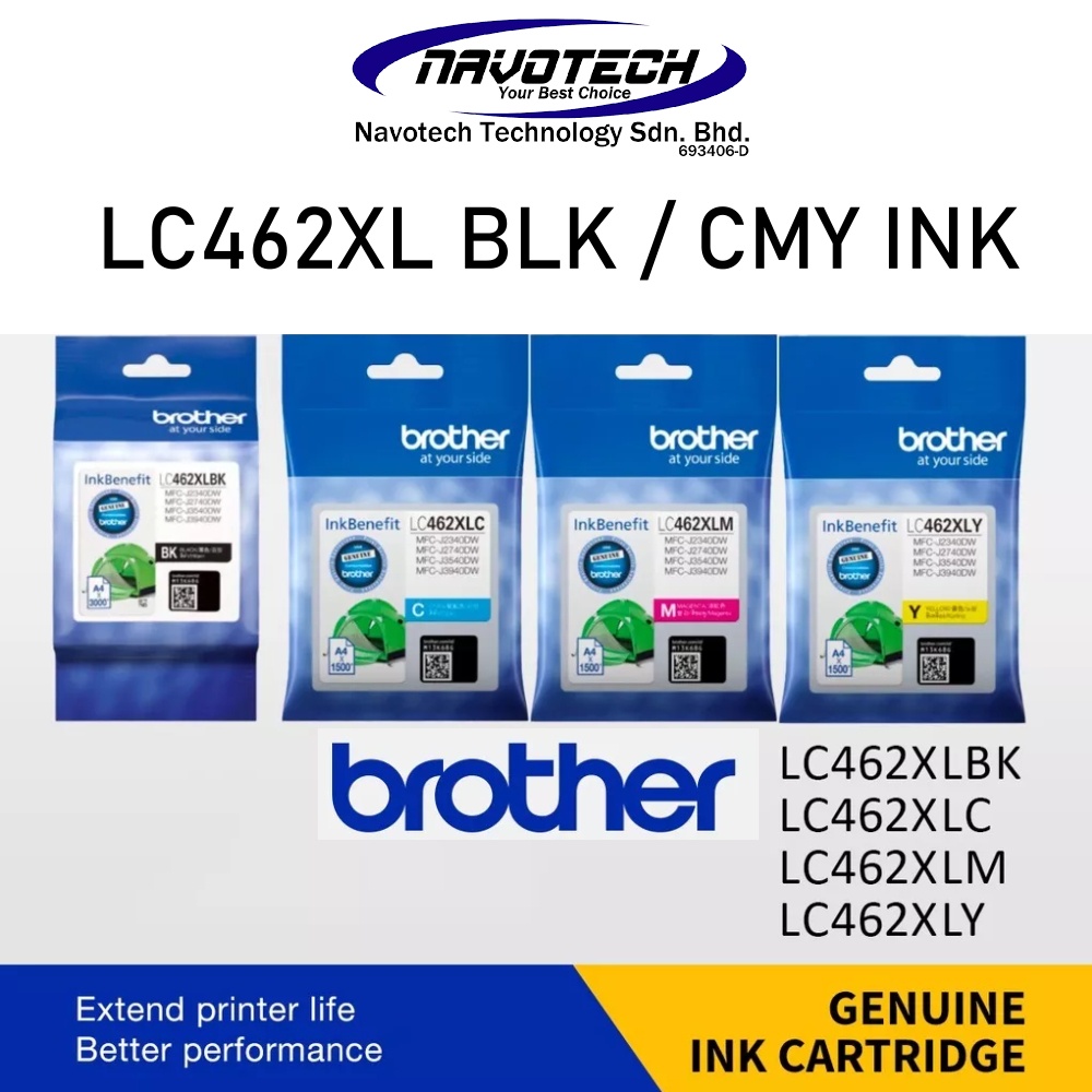 BROTHER LC-462 / LC462XL BLACK/CYAN/MAGENTA/YELLOW INK CARTRIDGE ...