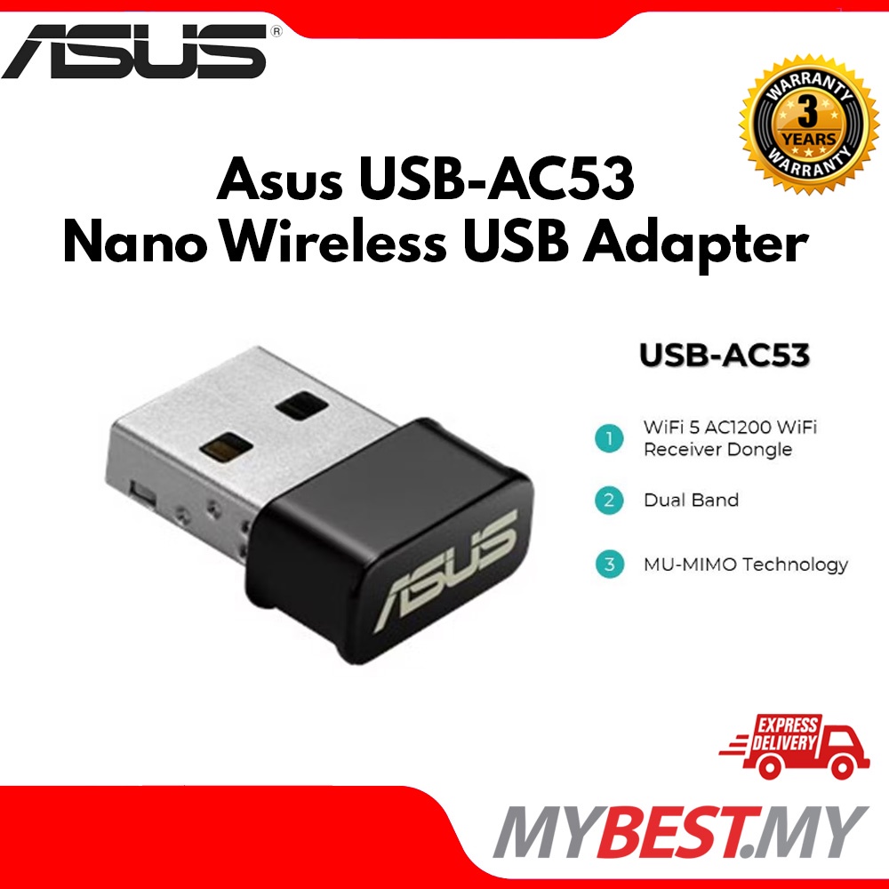 Asus USB-AC53 NANO Size MU-MIMO AC1200 Dual-band USB Wi-Fi Adapter 5Ghz ...