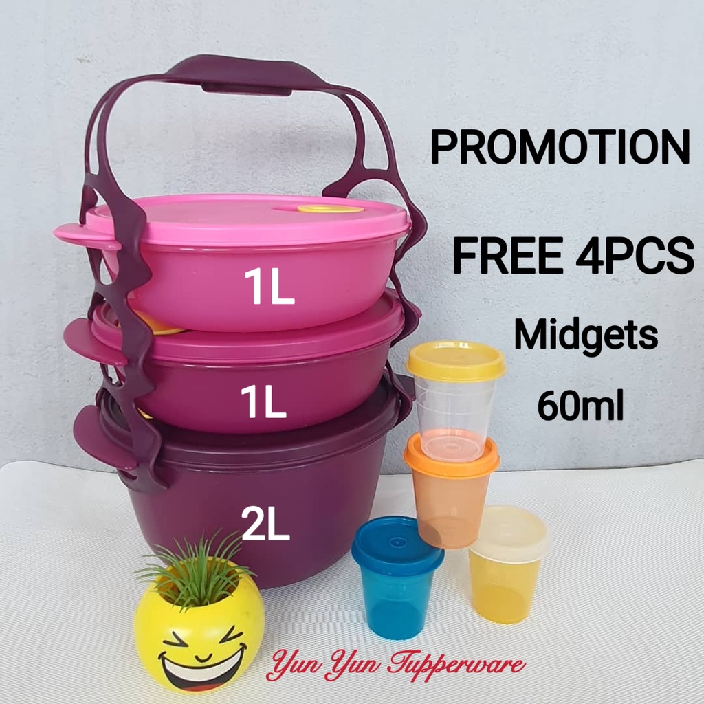 [MICROWAVEABLE] Tupperware Carry All Bowl (2L+1L) + FREE Handle + FREE Bag / FREE Midgets ...