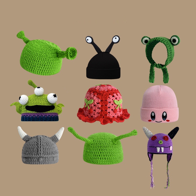 HT2 Shrek Alien Lotso strawberry bear Hat green monster funny knitting ...
