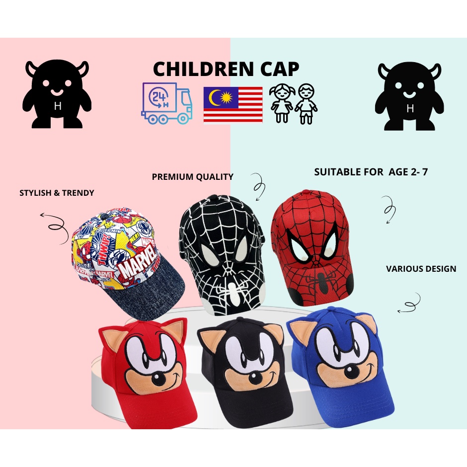 Children cap topi kanak spider cap sonic boy girl topi lelaki korean ...
