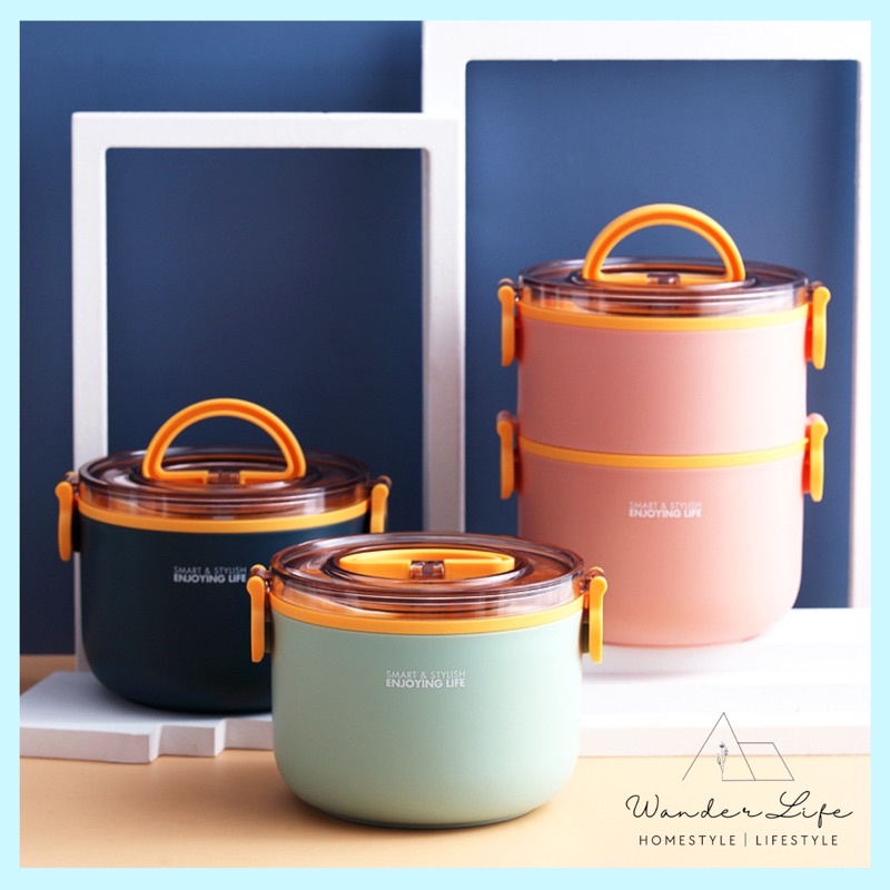 Double Layer Portable Lunch Box Microwavable Food Container with Spoon ...