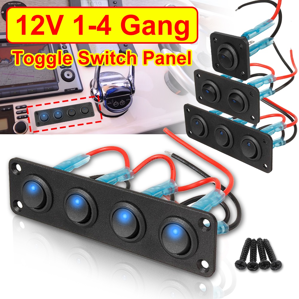 Universal 12V 1-4 Gang Toggle Switch Panel USB Car Boat Marine RV Truck ...