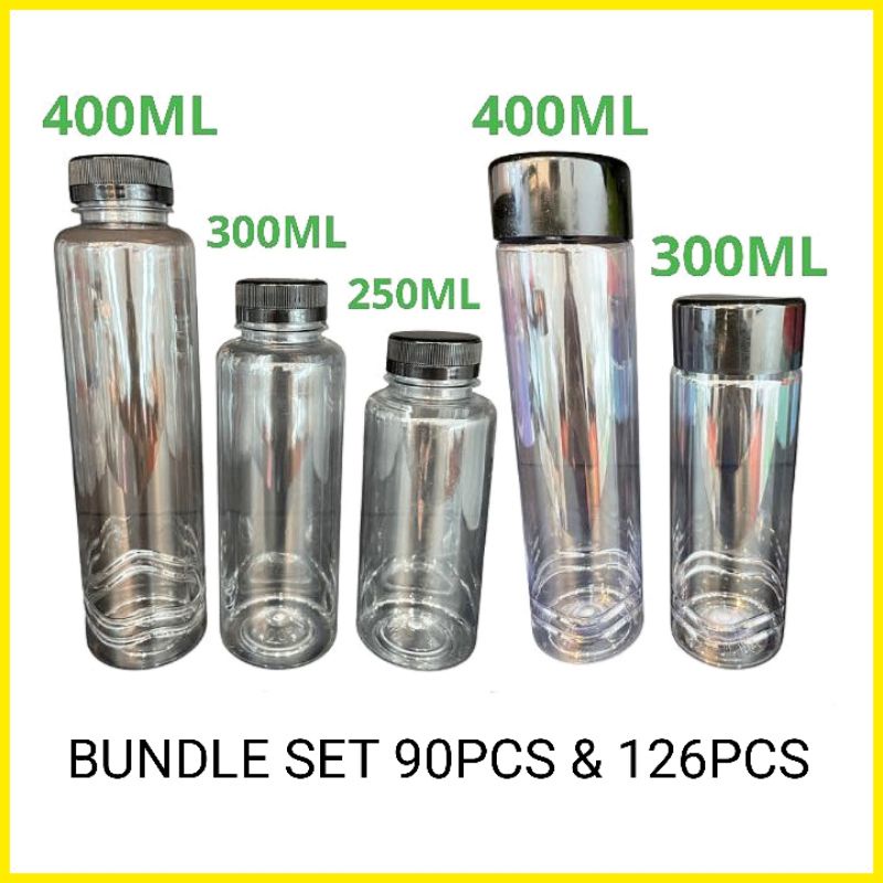 (BUNDLE) BOTOL JUS 300ML & 400ML / Milk Tea Bottle / Botol Tutup Hitam ( 250ML & 300ML = 90PCS ...