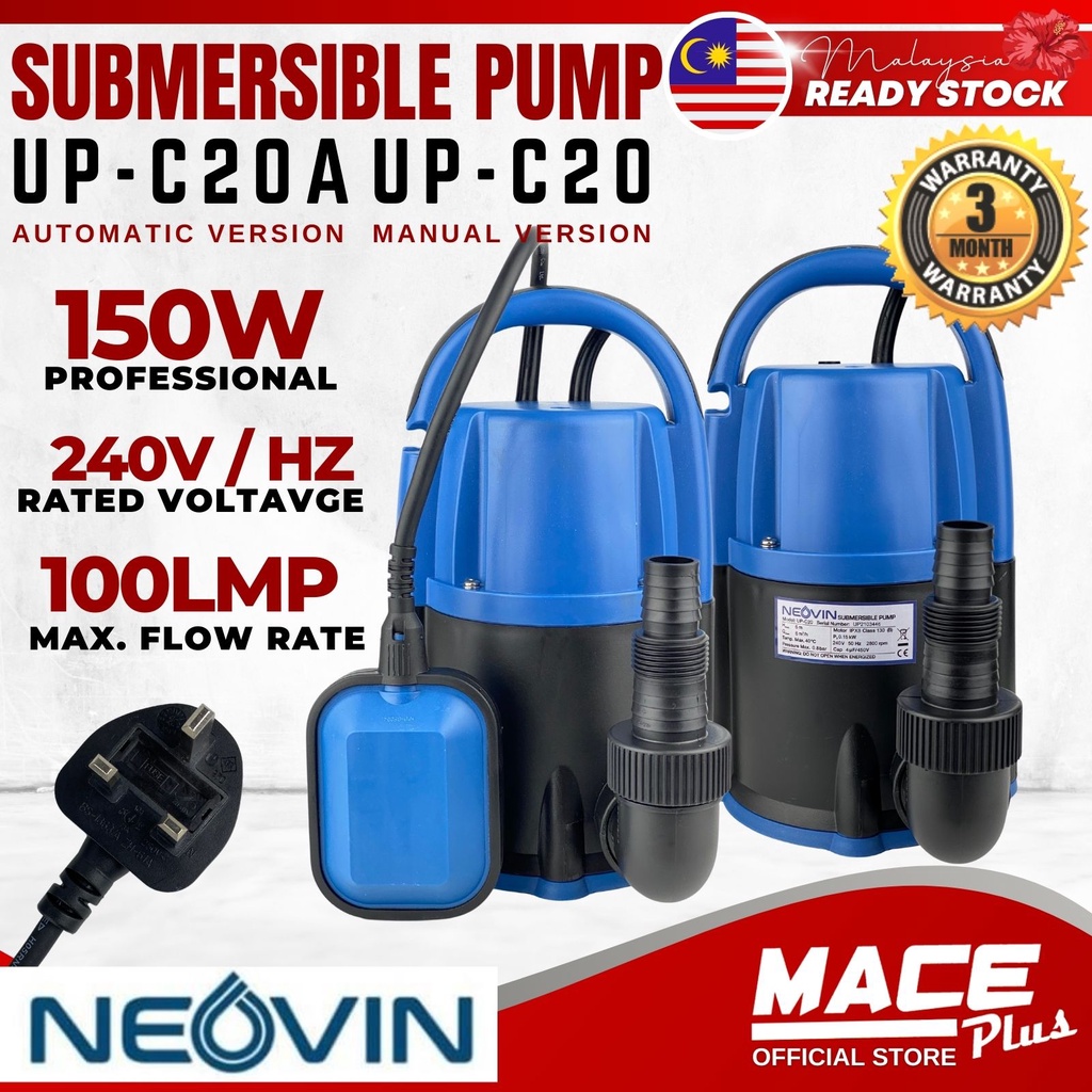 NEOVIN Submersible Pump 0.2HP Fish Pond Auto Manual Pam Kolam Ikan ...