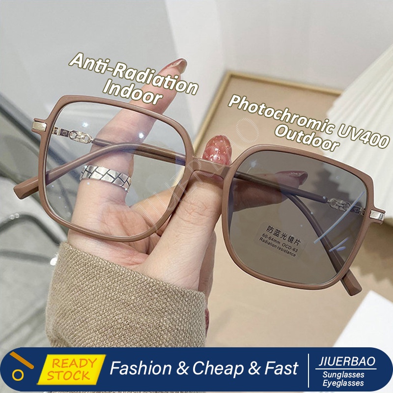 Korean Photochromic Anti Radiation Glasses for Women Men Square ...