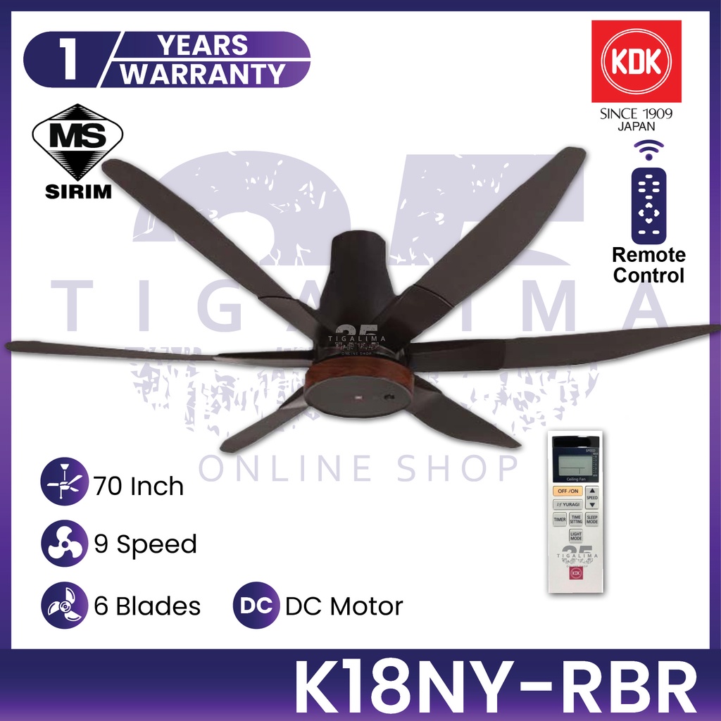 KDK Moshon Series KDK K18NY-RBR 70" 6 Blades 9 Speeds DC Motor Remote ...