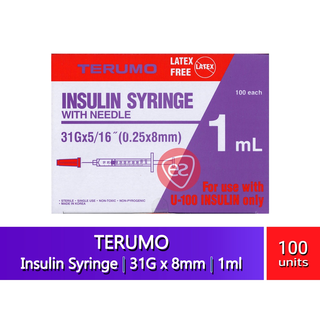 TERUMO INSULIN SYRINGE 1.0ML WITH NEEDLE 31G X 5/16" (0.25 X 8MM) 100S (CODE SS*10M3108KS ...