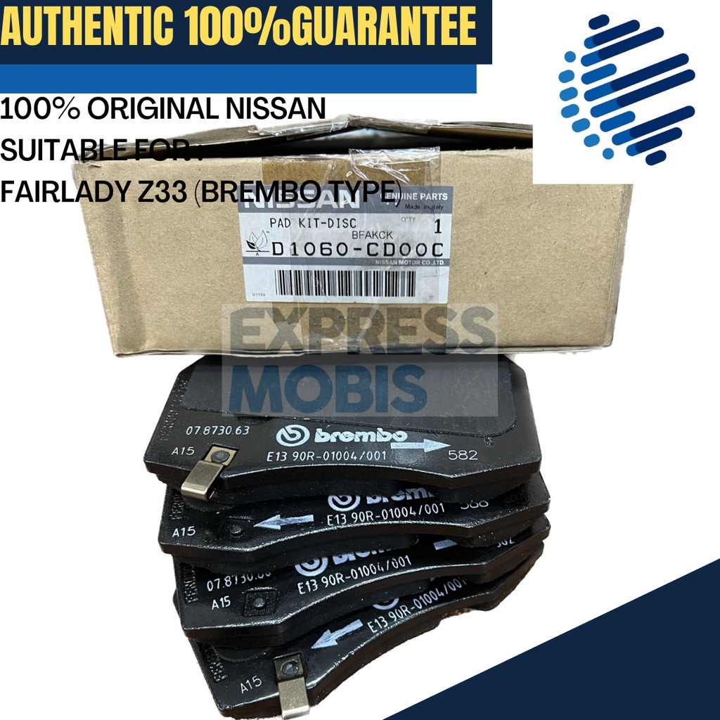 100% ORIGINAL NISSAN FRONT BRAKE PAD D1060-CD00C FAIRLADY Z33 (BREMBO ...