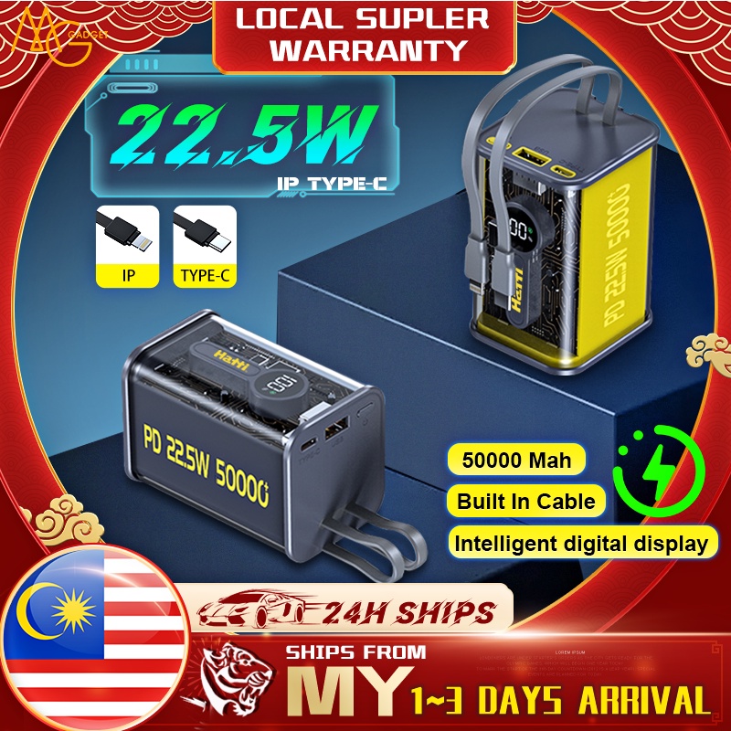 Power Bank 50000mah Transparent Powerbank Fast Charging Type C Cable ...