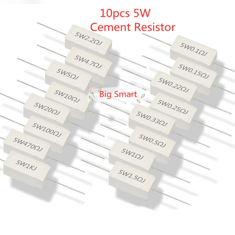 10 pcs 5W 5% Cement Resistor Power Resistance 0.1 ~ 10K 0.1R 0.5R 1R 10R 100R 0.22 0.33 0.5 1 2 ...