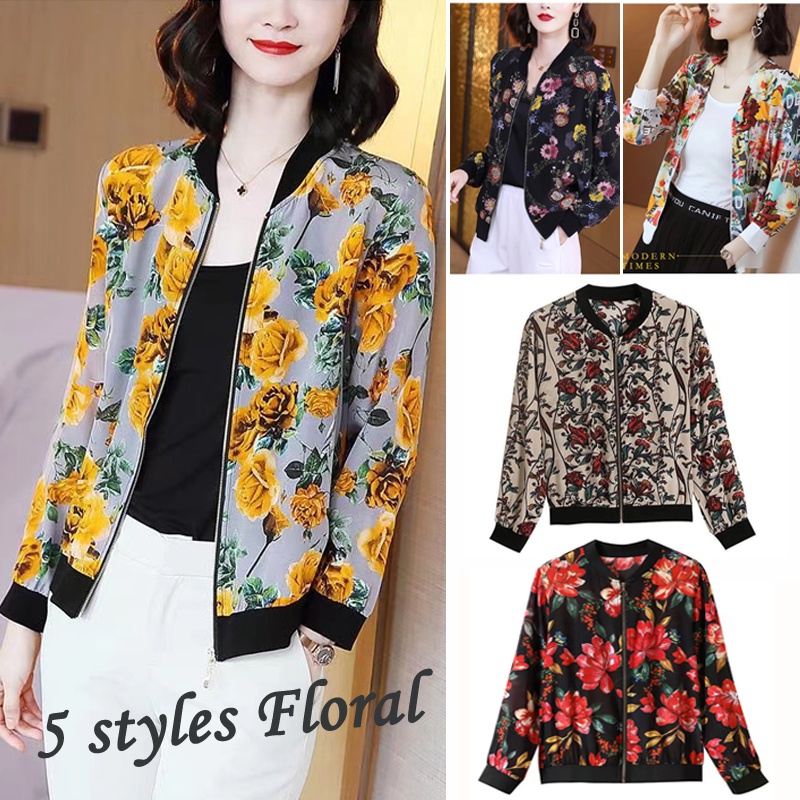 Elegance Bomber Coats Women's Retro Flowers Jacket M-5XL Large Size ...