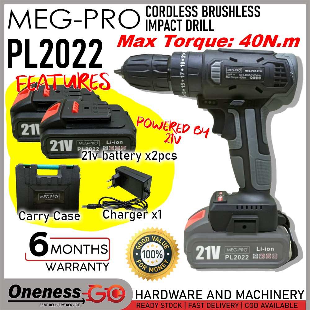 ''MEG PRO'' CORDLESS BRUSHLESS IMPACT DRILL C/W 2X BATTERY & CHARGER ...
