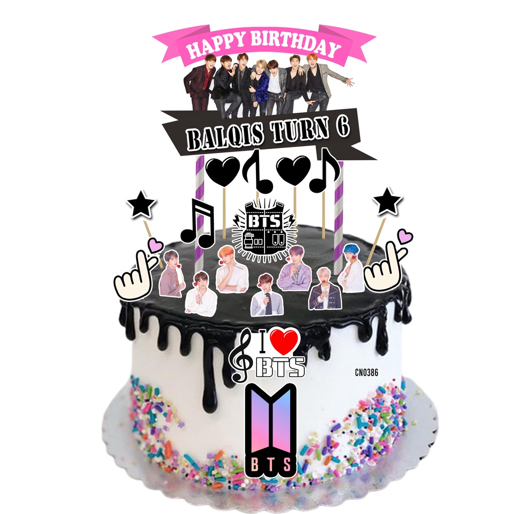[CUSTOM NAME] Happy Birthday Cake Topper BTS Korea Kpop Decoration Set ...