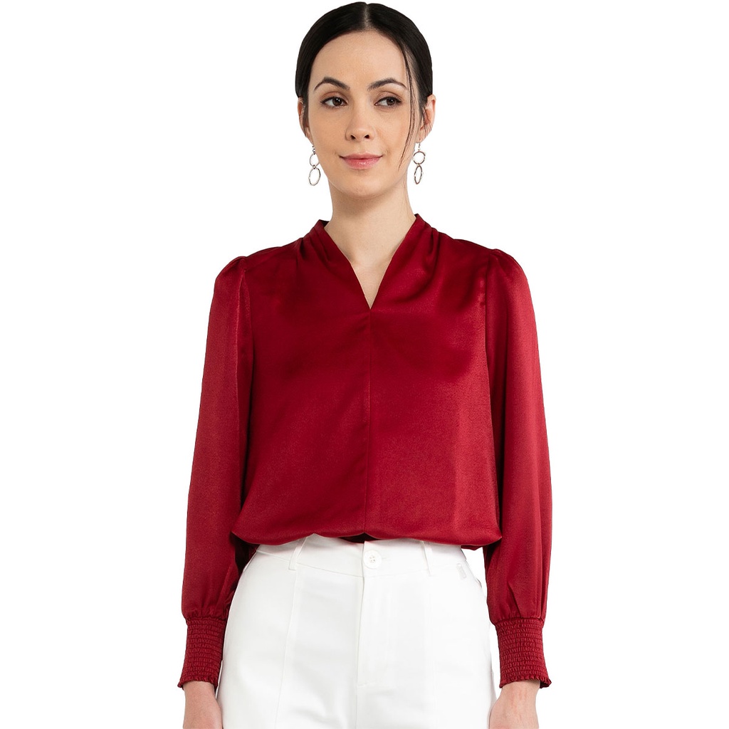 ELLE Apparel V-Neck Long Sleeves Blouse EC200503-A092212 | Shopee Malaysia