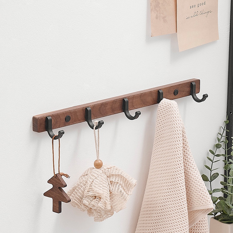 Black Wood Wall Hook Wall Hanging Coat Rack for Bathroom Kitchen ...