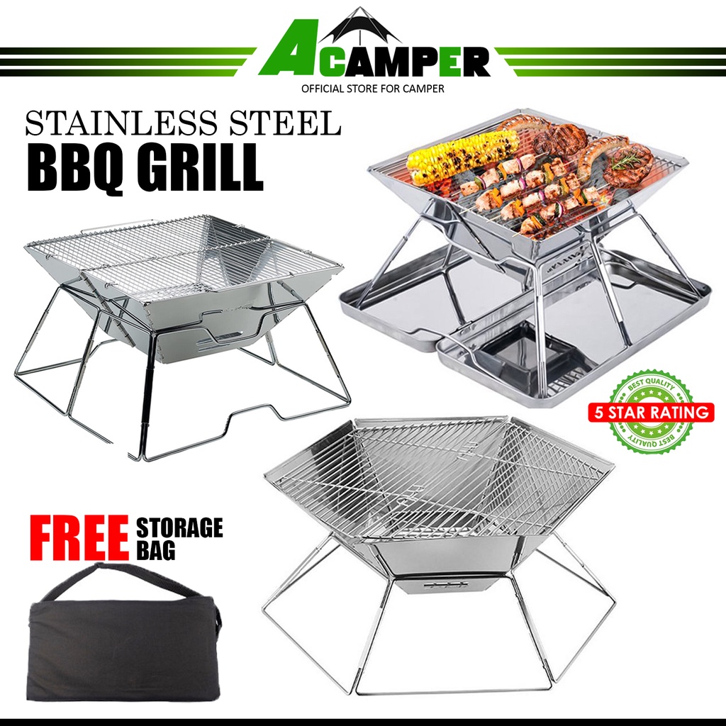 Portable Mini Barbecue Stainless Steel BBQ Grill Non-Stick Surface Folding BBQ Grill Table ...