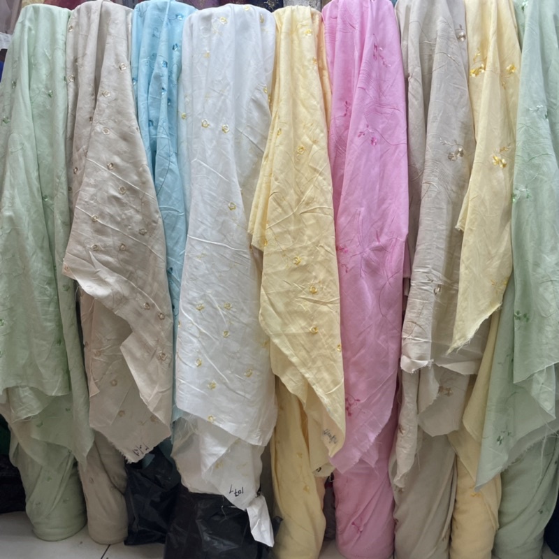 KATUN Classic Embroidered pure linen Cotton Fabric (Price 0.5mtr/50cm ...