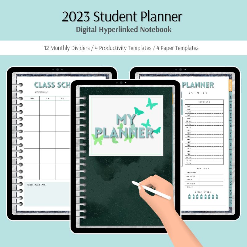 Student Planner Green Version 2023 Digital Hyperlinked Notebook ...