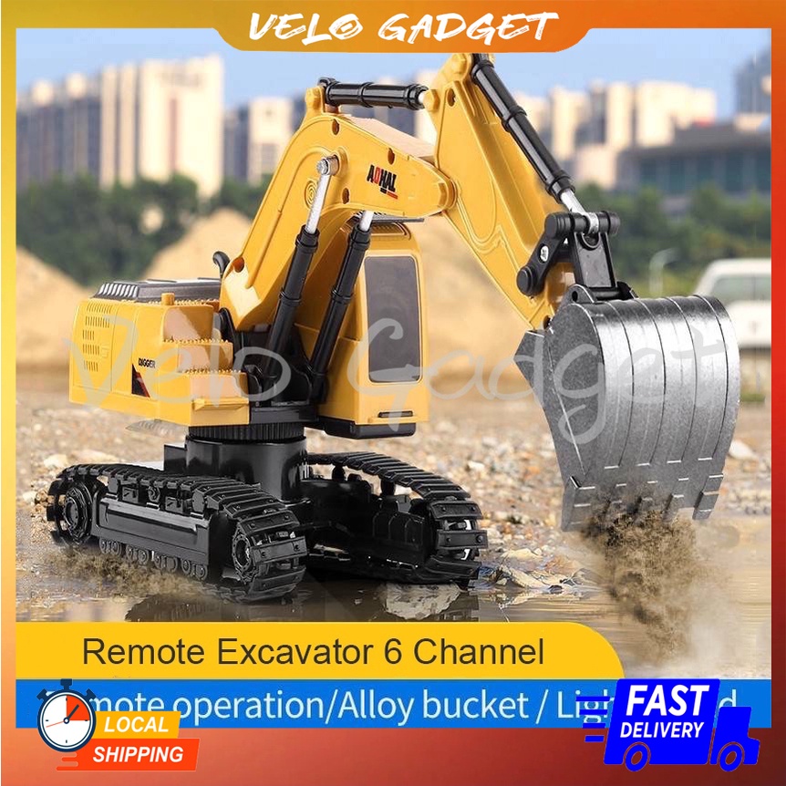 [Malaysia Stock] Remote Control Excavator 6 Channel Alloy Bucket Remote ...