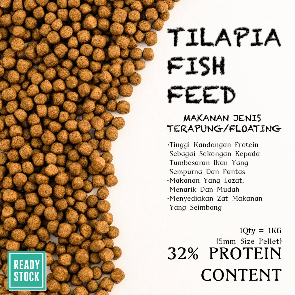 TILAPIA Fish Feed 🐟 1KG Pellet Makanan Ikan High Protein 32% / Aquarium ...