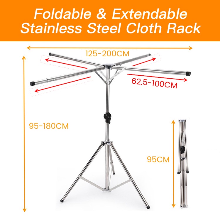 Ready Stock~ Stainless Steel 4 Branches Foldable Extendable Laundry ...