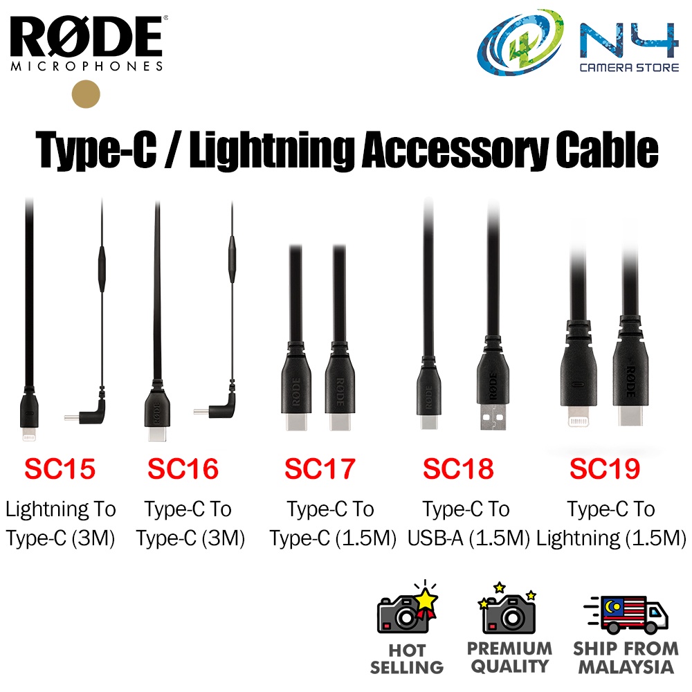 RODE SC15 SC16 SC17 SC18 SC19 USB-C/ Lightning Cable to USB-C type for ...