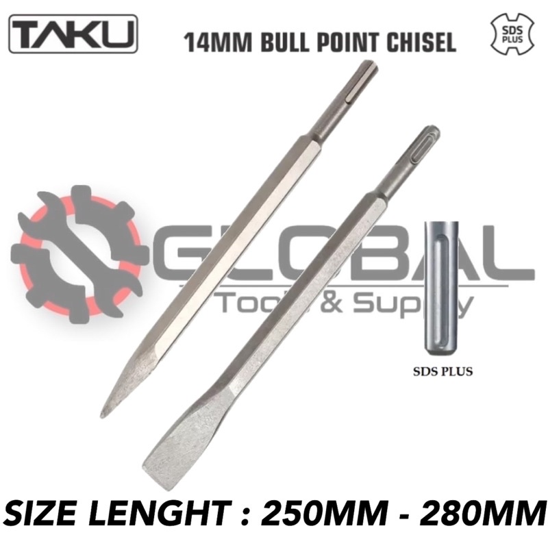 🇲🇾 READY STOCK 🇲🇾 TAKU SDS-PLUS BULL POINT CHISEL 14MM (250MM) (POINT ...