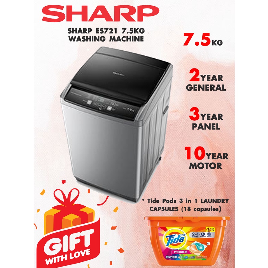 SHARP ES721 7.5KG AUTO WASHING MACHINE | Shopee Malaysia