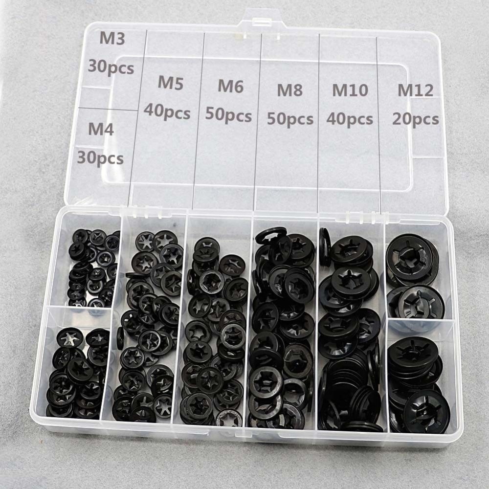 Stock 260PCS 7 Sizes Quicklock Starlock Push Nut Star Lock Washer ...