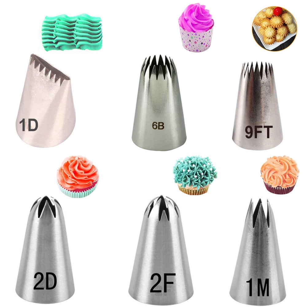 1PCS Stainless Steel Icing Tips Piping Nozzles #1M #2D #2F #9FT #6B #1D ...