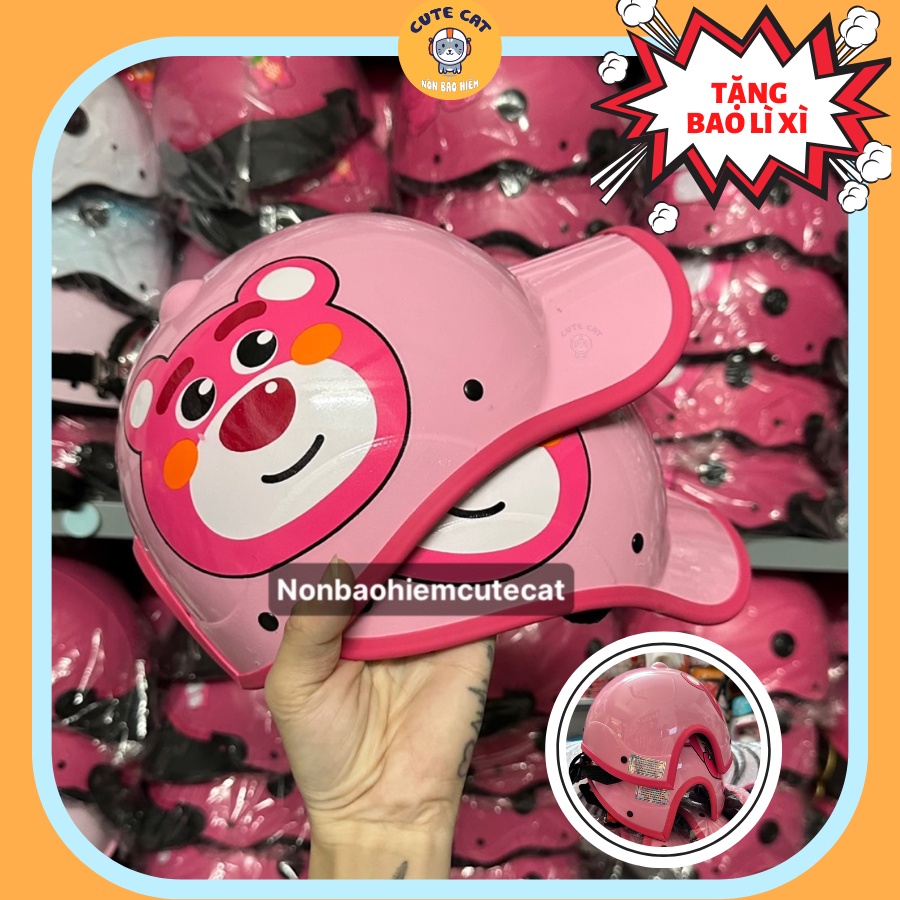 Strawberry Bear Hat, CUTE Strawberry Bear Helmet with Hole in the Back ...