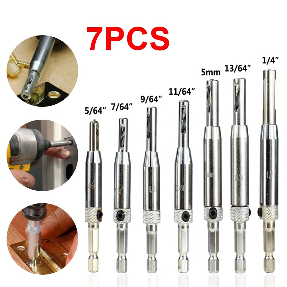 7pcs 5/64" - 1/4" Center Drill Bit Doors Self Centering Hinge Tapper ...