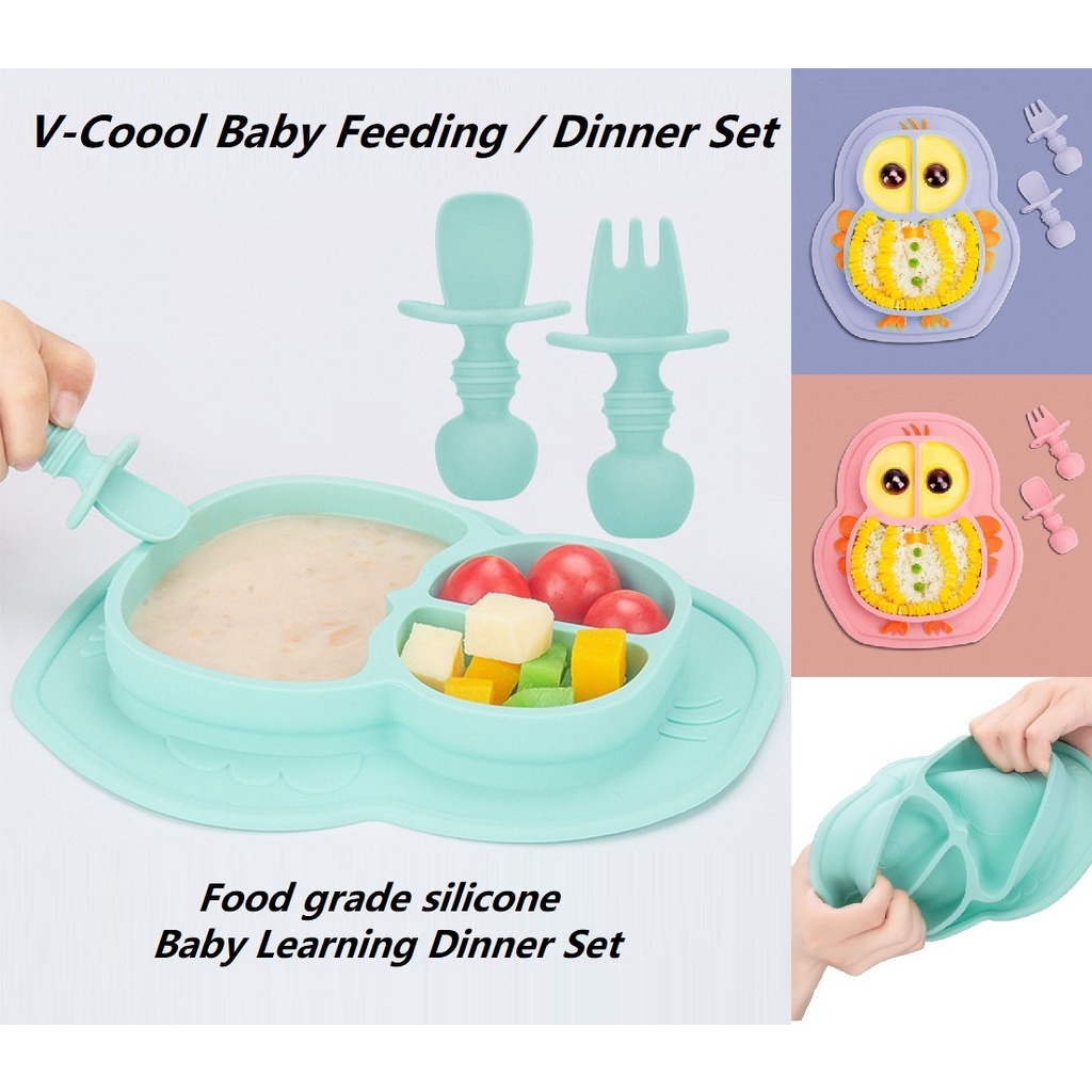 V-Coool Baby Learning Dinner Set / Baby Tableware Set / Baby Silicone Dinner Set | Shopee Malaysia