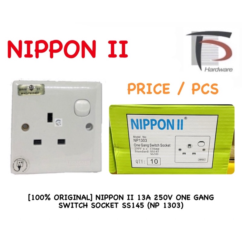 [100% ORIGINAL] NIPPON II 13A 250V ONE GANG SWITCH SOCKET SS145 (NP 1303) | Shopee Malaysia