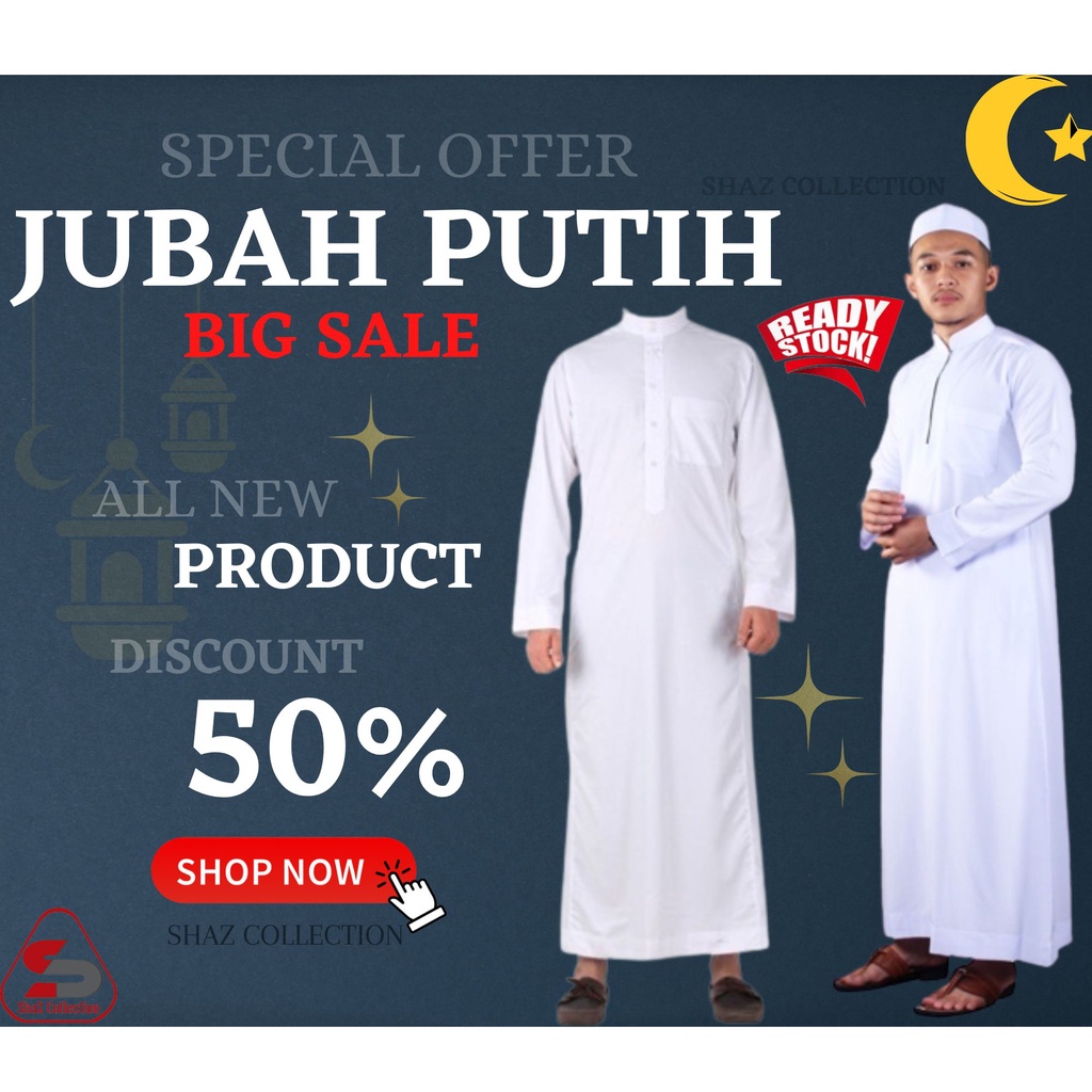 Jubah Putih Lelaki Dewasa White Putih Tahfiz Jenis Butang or Zip koler ...