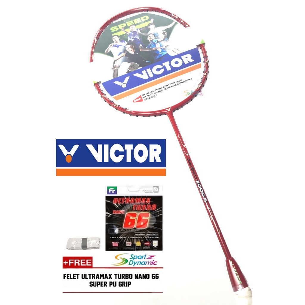VICTOR AURASPEED 3000 Z BADMINTON RACKET (RED) (FREE ORIGINAL FELET ...