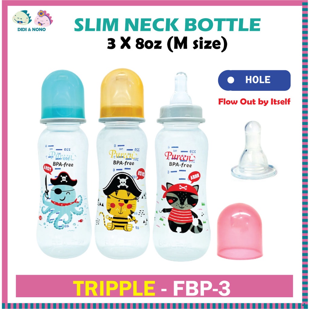 Pureen Triple Pack Feeding Bottles with Printing (3 x 8oz) Botol Susu ...