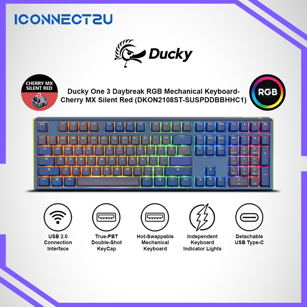 Ducky One 3 Daybreak RGB Mechanical Keyboard - Cherry MX Silent Red ...