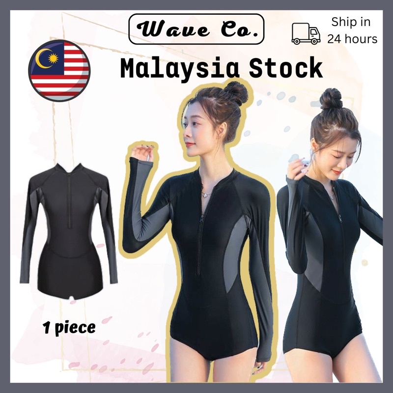 Swimming Suit Swimwear Women Bikini Black One Piece Long Sleeve ...