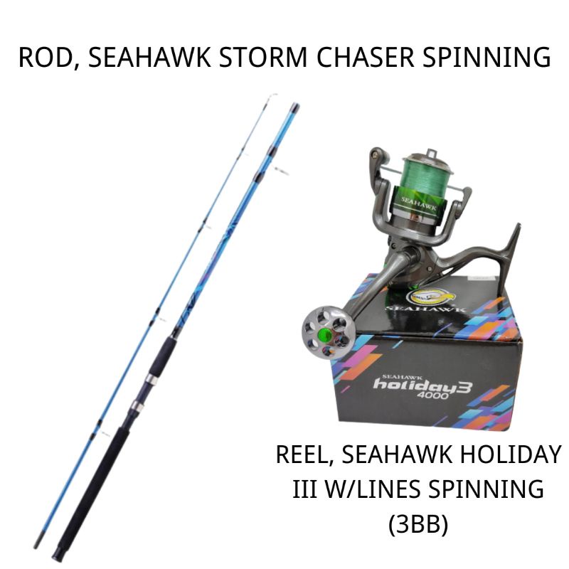 SPINNING BEGINNER COMBO SET, SEAHAWK STORM CHASER SPINNING ROD + SEAHAWK HOLIDAY III W/LINES ...